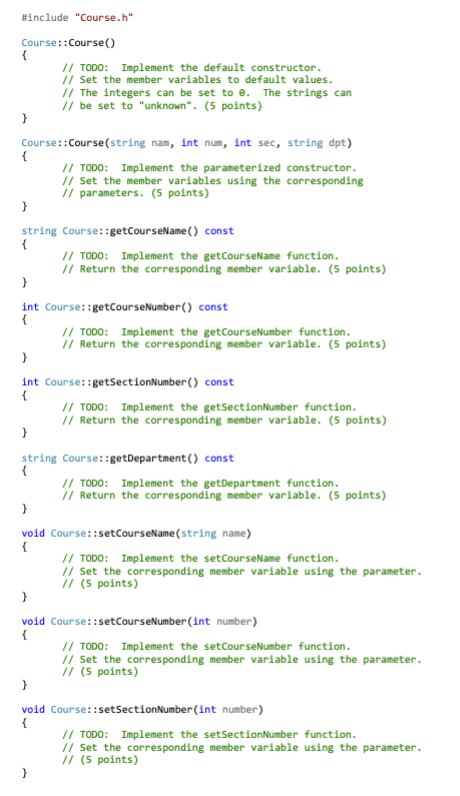Please help me with this C++ assignment! Course.cpp | Chegg.com