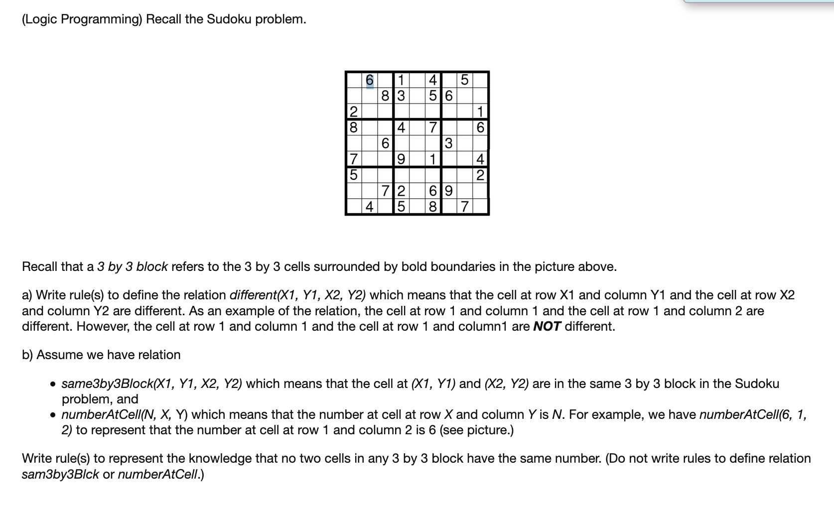 Solved (Logic Programming) Recall the Sudoku problem. 6 83 2 | Chegg.com