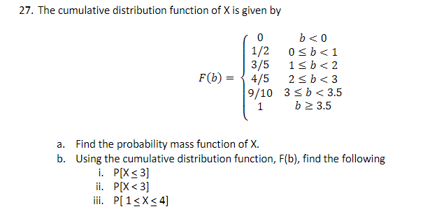 Solved 27. The cumulative distribution function of X is | Chegg.com