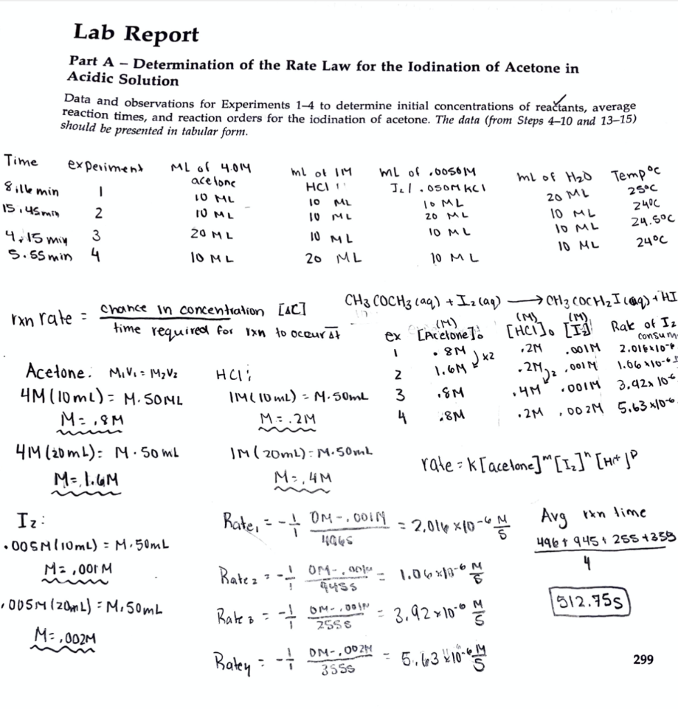 Lab Report Part A - Determination of the Rate Law for | Chegg.com