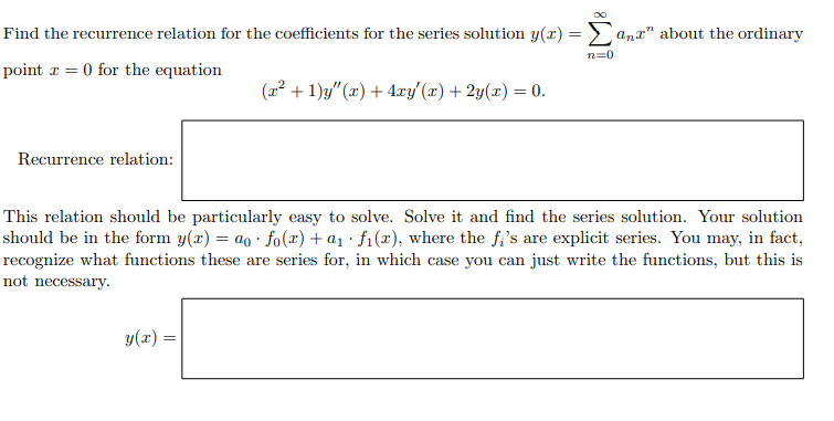 Solved Find the recurrence relation for the coefficients for | Chegg.com