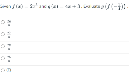 Solved Given f(x)=2x3 and g(x)=4x+3. Evaluate g(f(−41)) 823 | Chegg.com