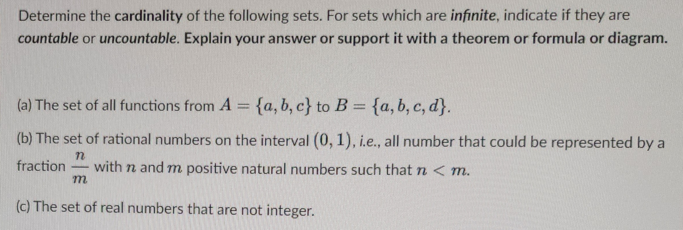 Solved Determine the cardinality of the following sets. For | Chegg.com