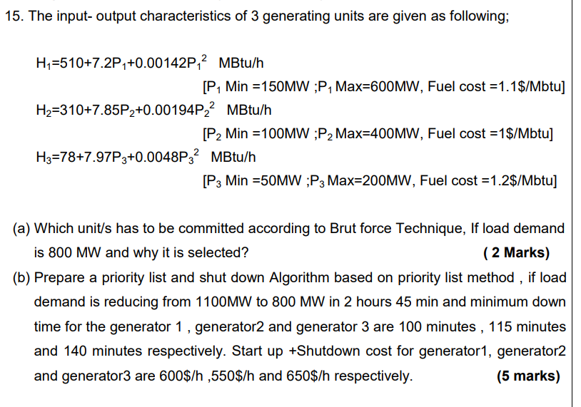 Solved 15. The input-output characteristics of 3 generating | Chegg.com