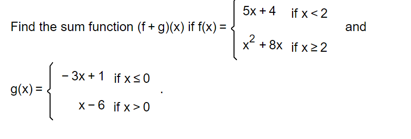 Solved Find the sum function (f+g)(x) ﻿if | Chegg.com