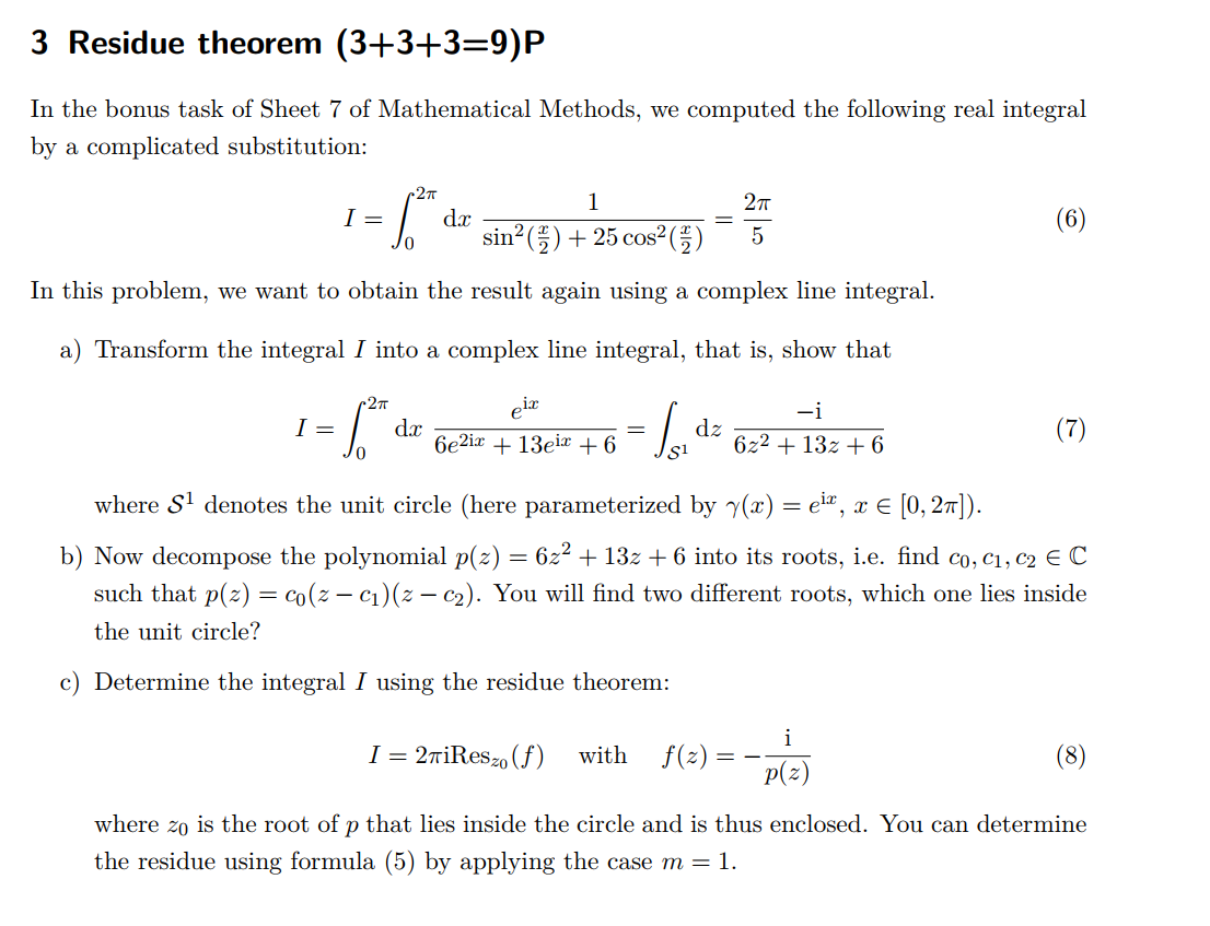 3 Residue theorem (3+3+3=9)P In the bonus task of | Chegg.com