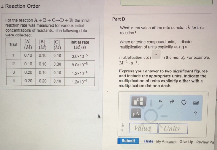 Solved For the reaction A + B + C rightarrow D + E, the | Chegg.com