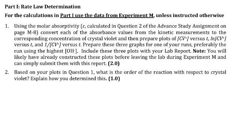 Solved Part I: Rate Law Determination For the calculations | Chegg.com