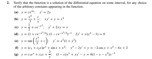Solved 2. Verify that the function is a solution of the | Chegg.com
