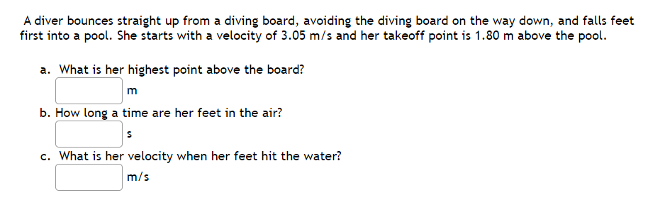 Solved A diver bounces straight up from a diving board, | Chegg.com