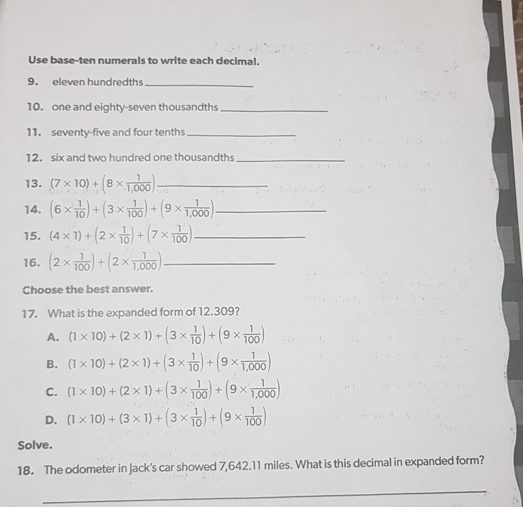 Solved Use base-ten numerals to write each decimal 9. eleven | Chegg.com