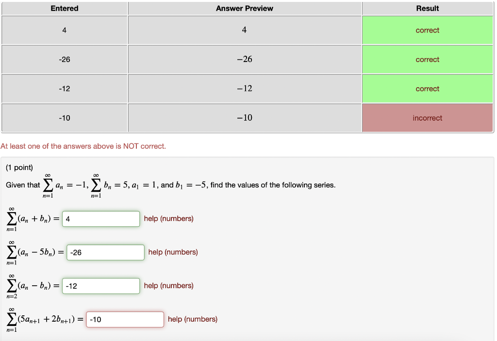 Solved Entered Answer Preview Result 4 4 correct -26 -26 | Chegg.com