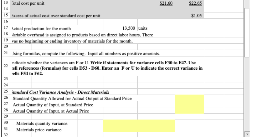 Solved Excel SIM: Basic Variance Analysis and the Impact of | Chegg.com