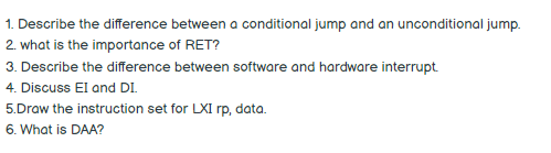 Solved 1. Describe the difference between a conditional jump | Chegg.com