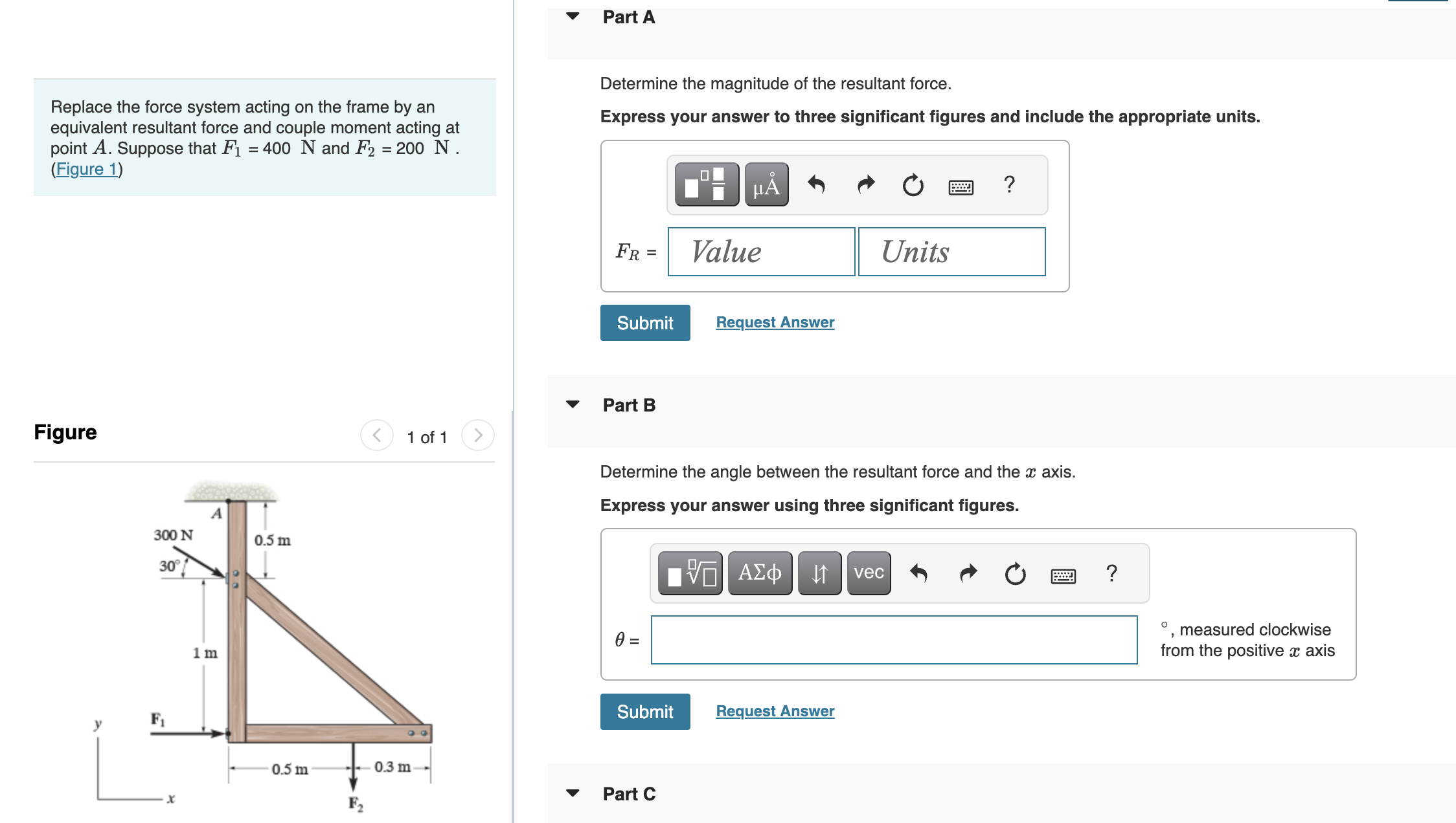 Solved Replace the force system acting on the frame by an | Chegg.com