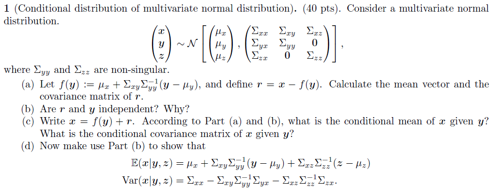 Solved 9--[@ y 2 1 (Conditional distribution of multivariate | Chegg.com