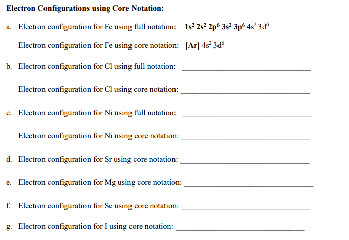 Solved Electron Configurations using Core Notation: a. | Chegg.com