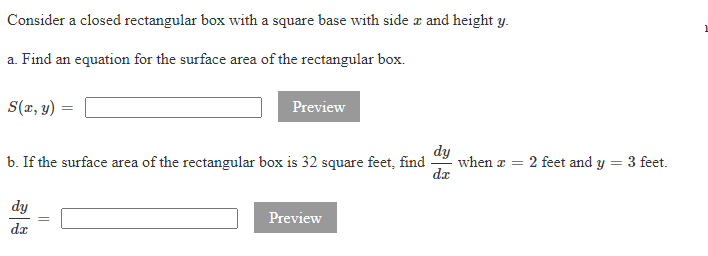 Solved Consider a closed rectangular box with a square base | Chegg.com