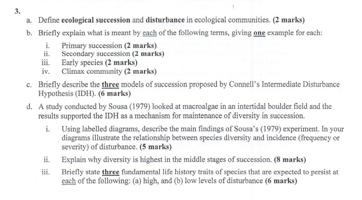 Solved 3. a. Define ecological succession and disturbance in | Chegg.com