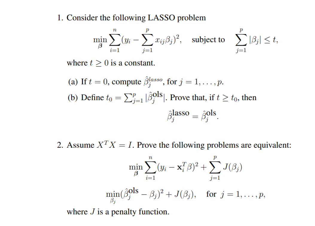 1. Consider the following LASSO problem min (yi - | Chegg.com