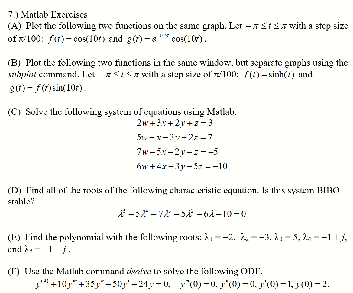 Solved 7 Matlab Exercises A Plot The Following Two Chegg