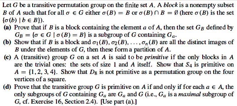 Solved Let G be a transitive permutation group on the finite | Chegg.com