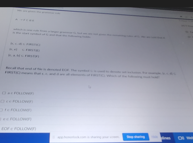 Solved (c,c,d)= FIRST(C) (c,e)≤ FIRST (E)(c,a,b)∈ FIRST(F) | Chegg.com