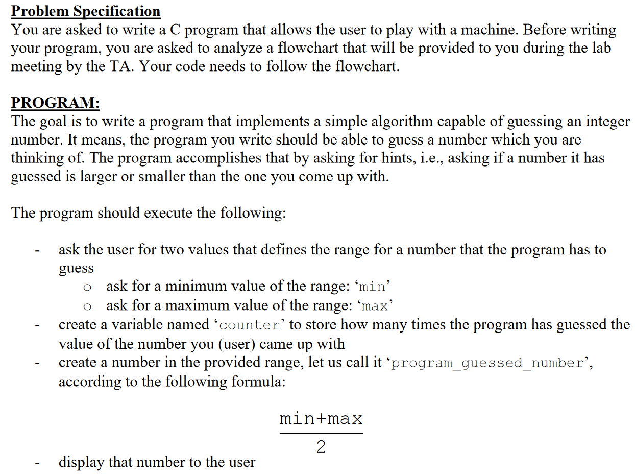Solved Problem Specification You are asked to write a C | Chegg.com