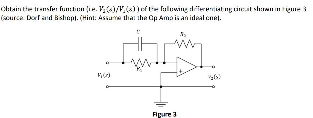 Solved Obtain the transfer function (i.e. V2(s)/V1(s) ) of | Chegg.com