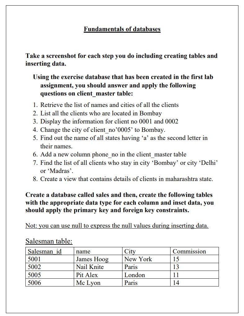 Solved Fundamentals Of Databases Take A Screenshot For Each 