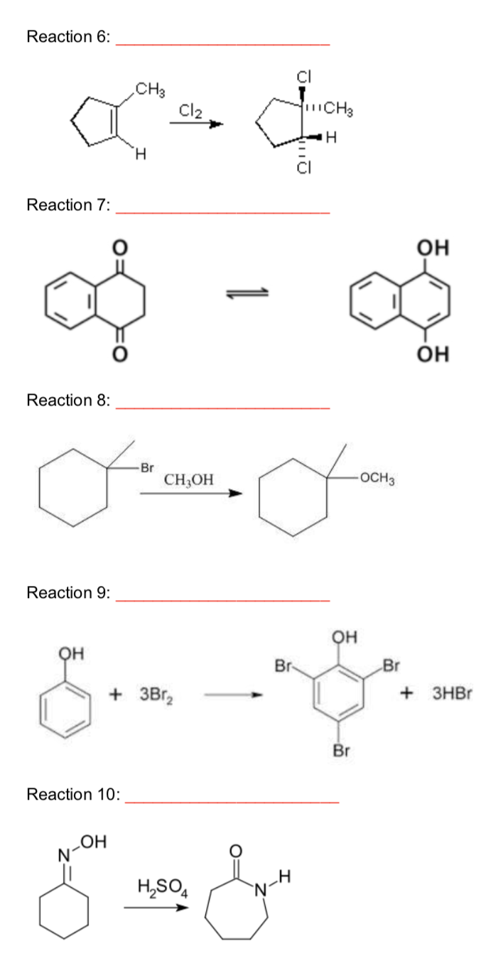 Solved Types of organic reaction. Identify the kind of | Chegg.com