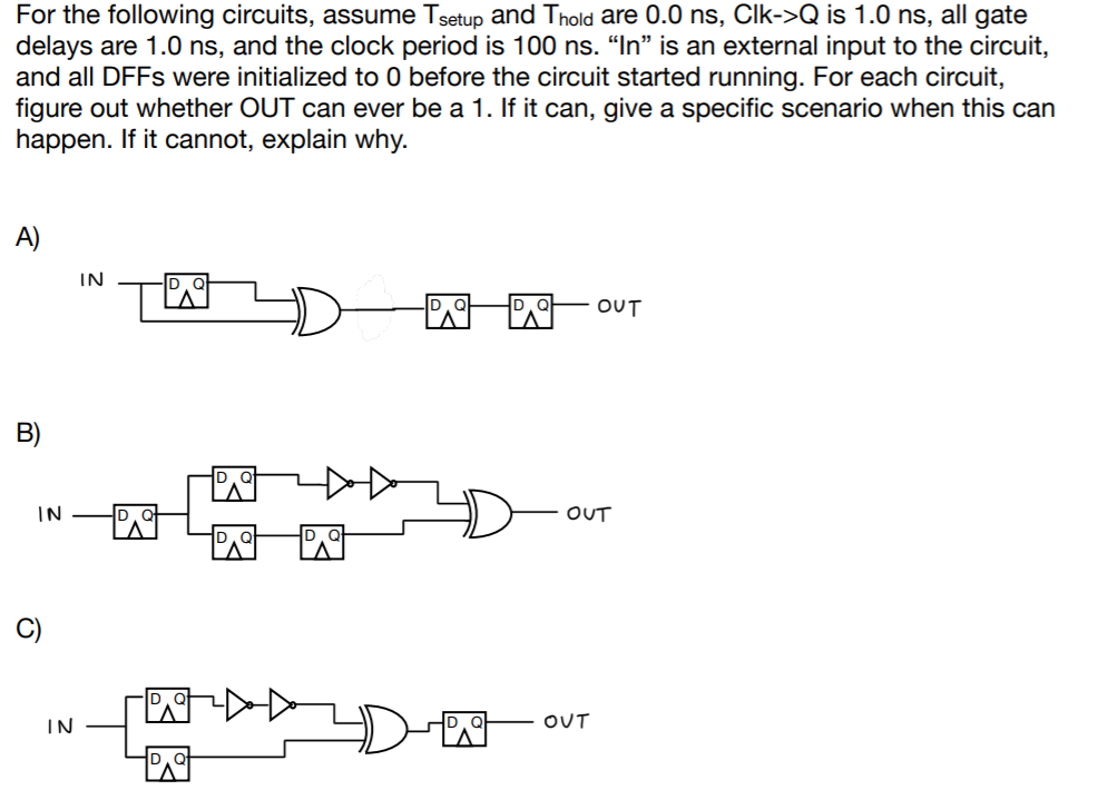 Solved For the following circuits, assume Tsetup and Thold | Chegg.com