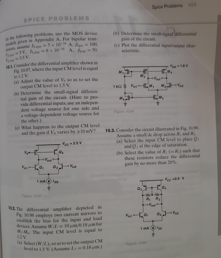 Spice Problems 459 SPICE PROBLEMS to the following | Chegg.com