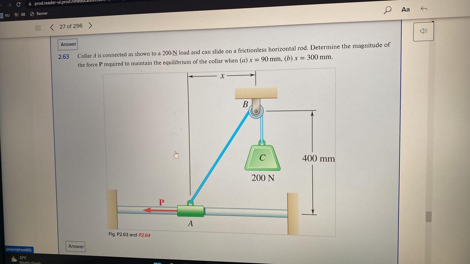 Solved Collar A is connected as shown to a 200−N load and | Chegg.com