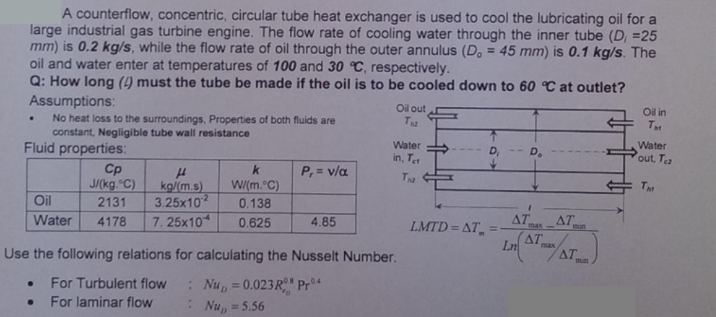 Solved A counterflow, concentric, circular tube heat | Chegg.com