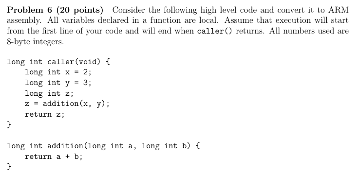 Problem 6 (20 points) Consider the following high | Chegg.com