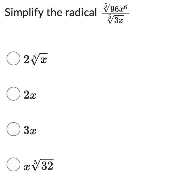 Solved Simplify the radical 53x596x6 25x 2x 3x x532 | Chegg.com