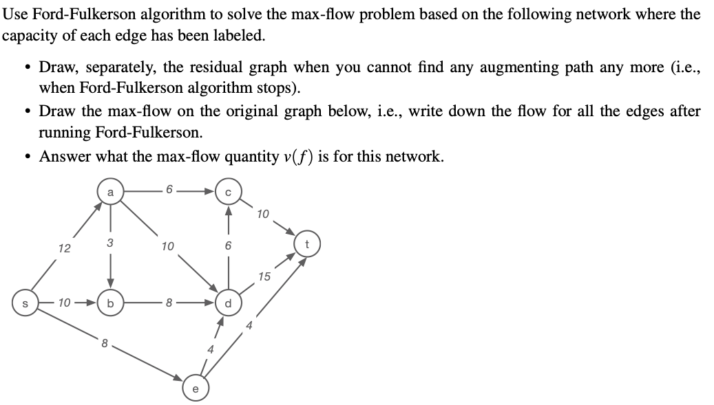 Solved Use Ford-Fulkerson algorithm to solve the max-flow | Chegg.com