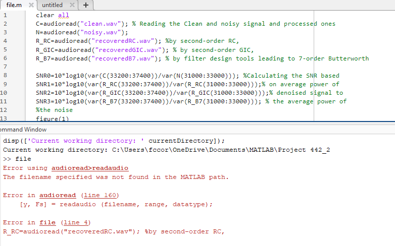 Solved I am having trouble with Matlab audioread where I am | Chegg.com