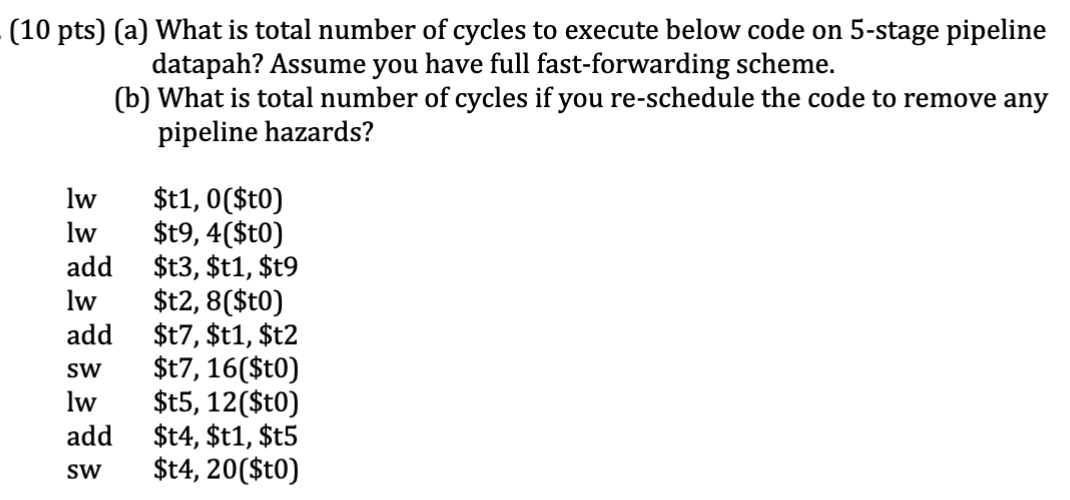 Solved (10 pts) (a) What is total number of cycles to | Chegg.com