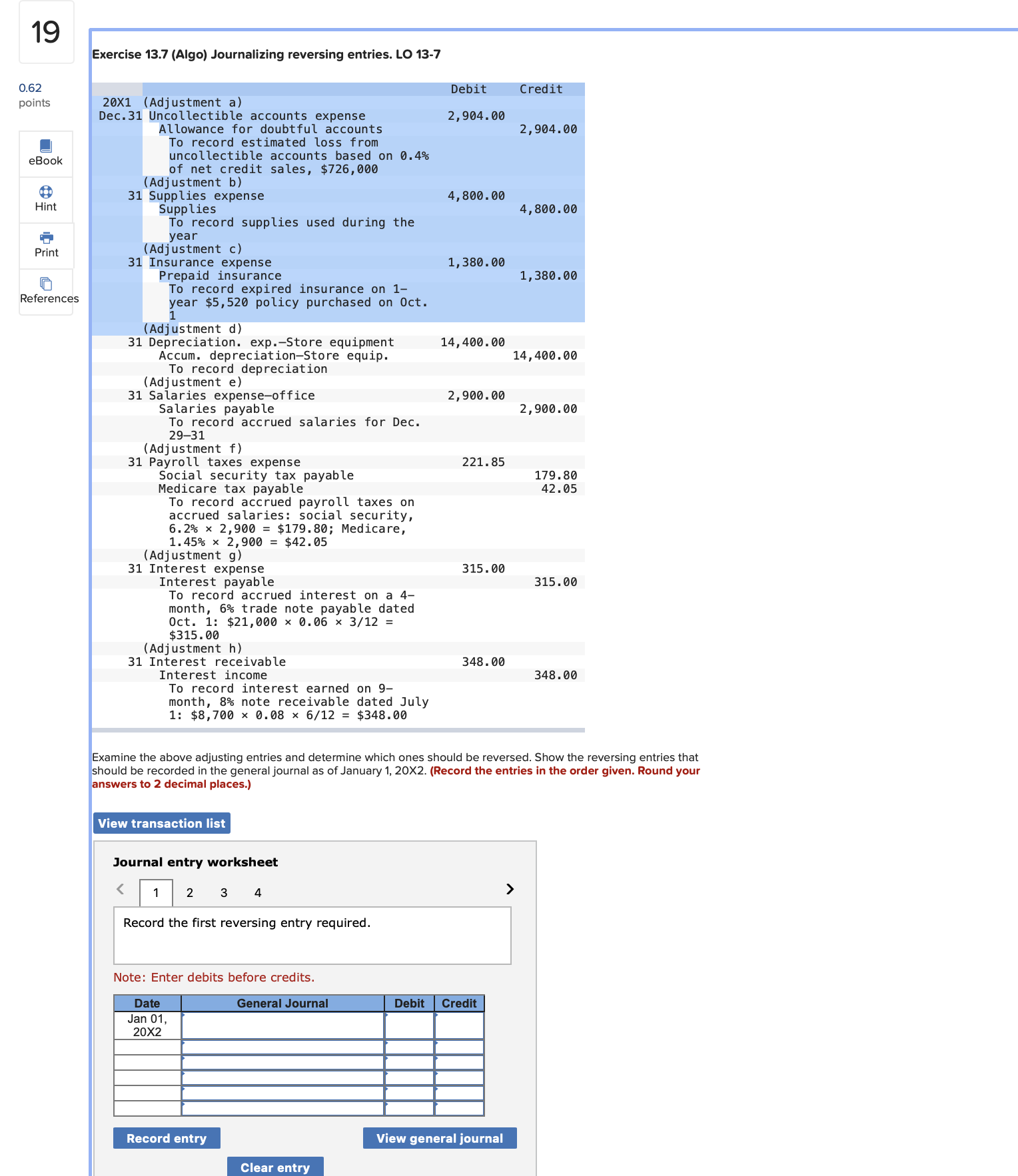 Solved Exercise 13.7 (Algo) Journalizing reversing entries. | Chegg.com