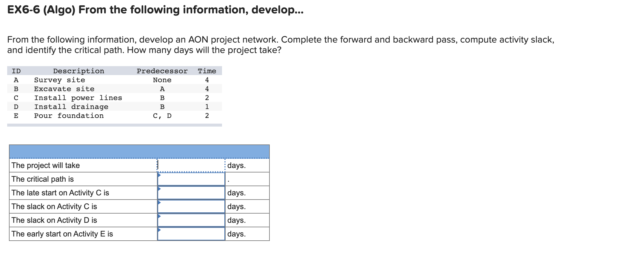 Solved EX6-6 (Algo) From the following information, | Chegg.com