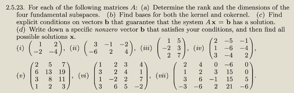 Solved 2.5.23. For each of the following matrices A: (a) | Chegg.com