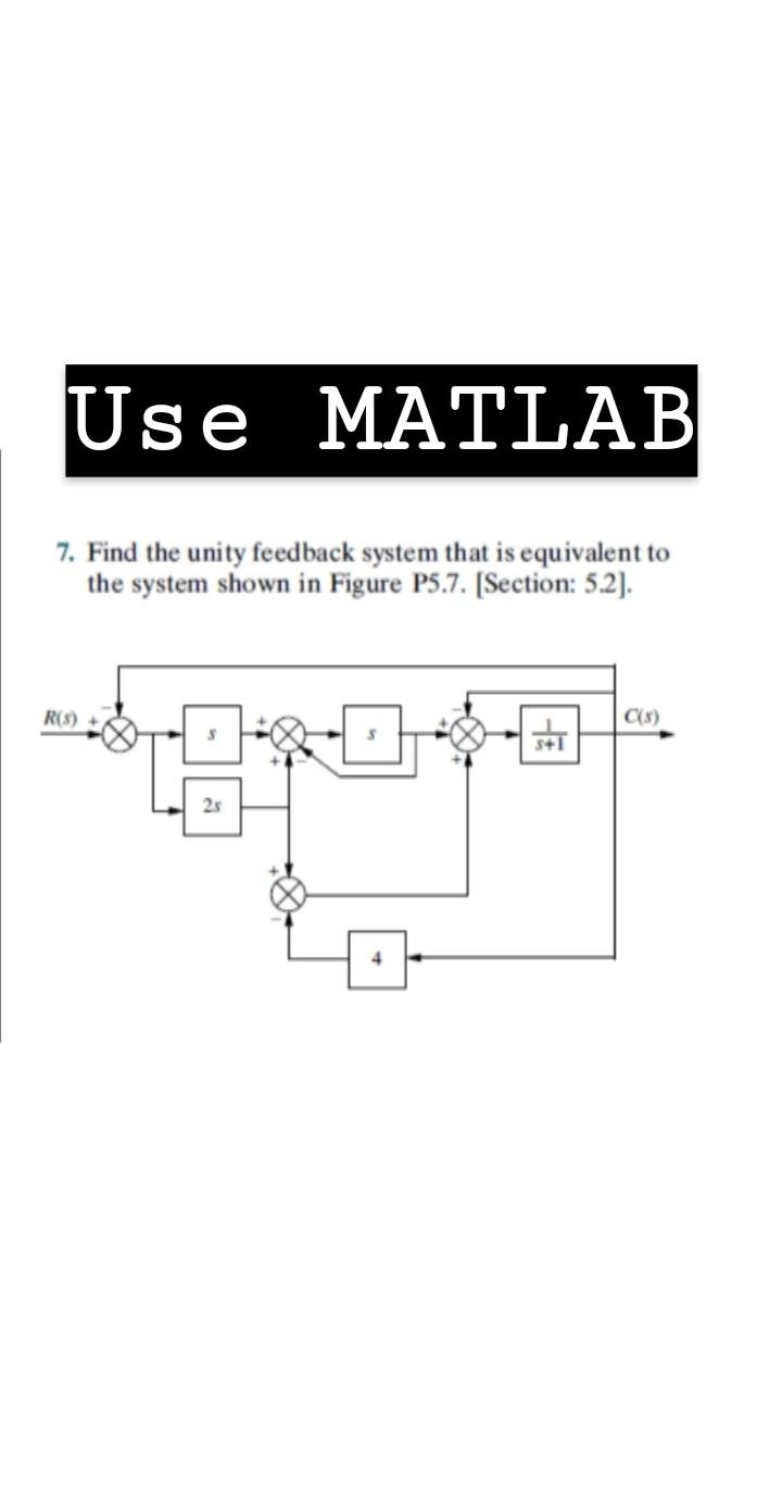 Solved Use MATLAB 7. Find the unity feedback system that is | Chegg.com