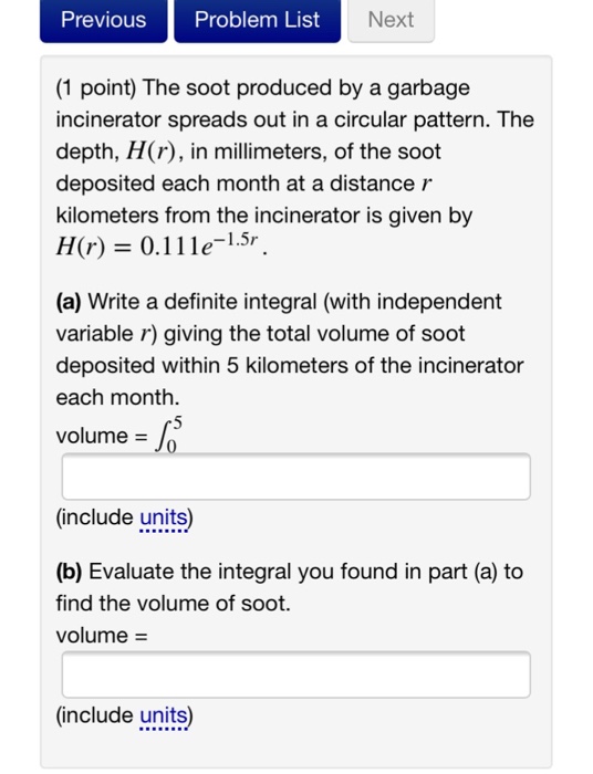 Solved Previous Problem List Next (1 point) The soot | Chegg.com