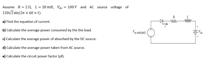 Solved Assume R=2Ω,L=20mH,Vdc=100 V and AC source voltage of | Chegg.com