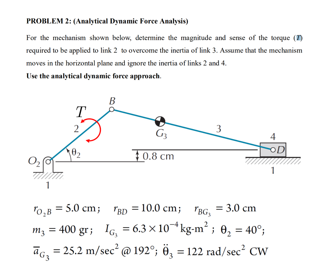 Solved PROBLEM 2: (Analytical Dynamic Force Analysis) For | Chegg.com