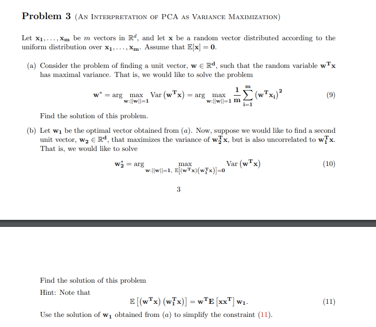 Problem 3 (AN INTERPRETATION OF PCA AS VARIANCE | Chegg.com