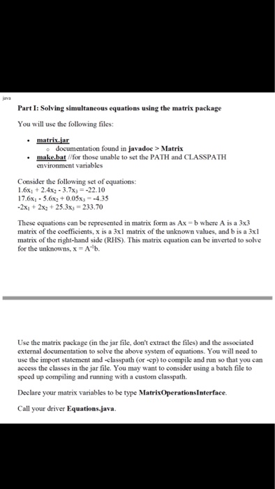 Solved Part I: Solving simultaneous equations using the | Chegg.com