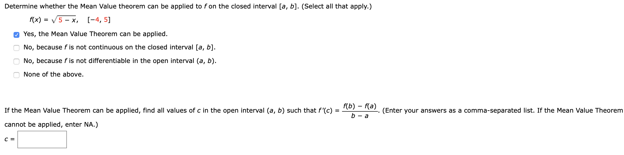 Solved Determine whether the Mean Value theorem can be | Chegg.com